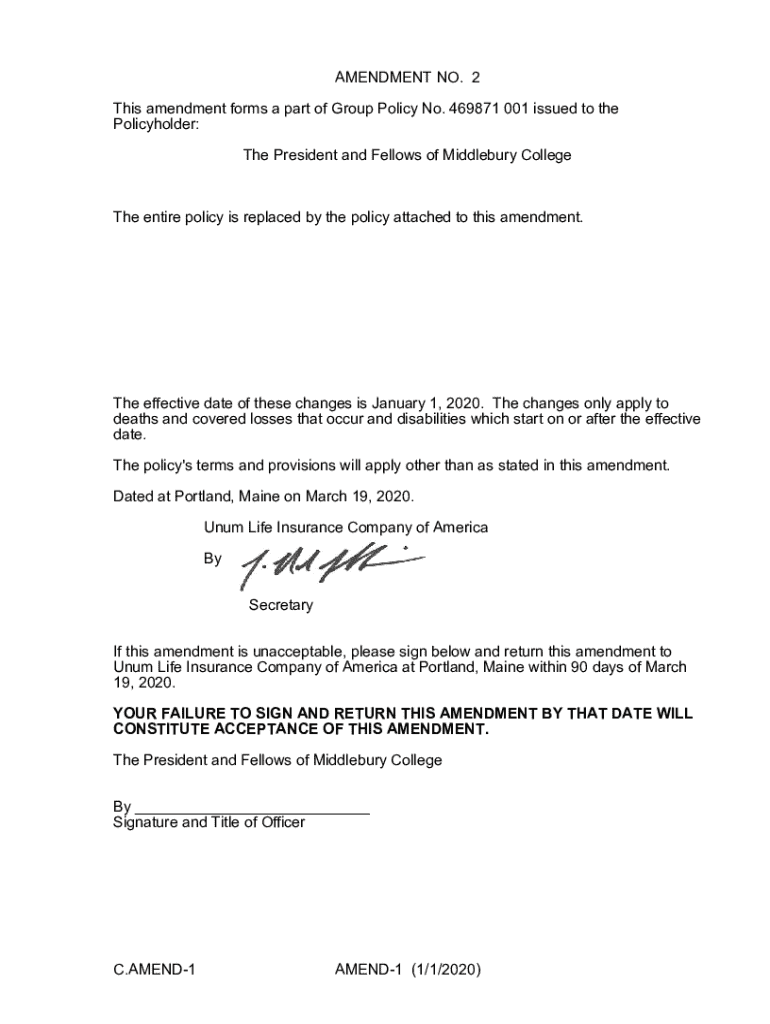 Fillable Online GROUP POLICY AMENDMENT NO. 2 Attached to and ... Fax ...