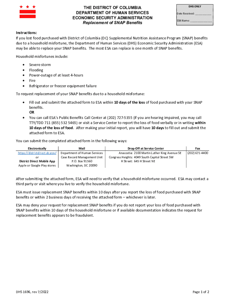 Fillable Online Request for Replacement SNAP Benefits Due to a ... Fax ...