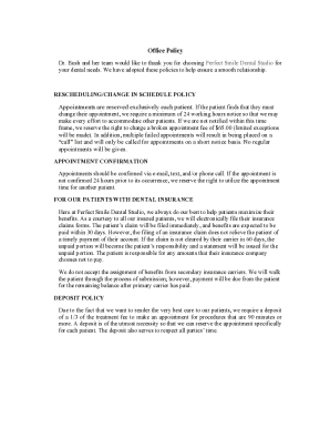 Fillable Online Perfect Smile Dental Studio Office Policies 2023 Fax ...