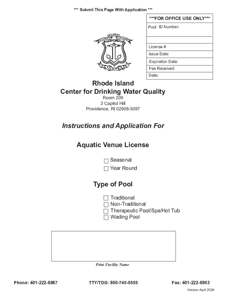 Fillable Online Rhode Island Aquatic Venue License Application 2024 Fax Email Print - pdfFiller