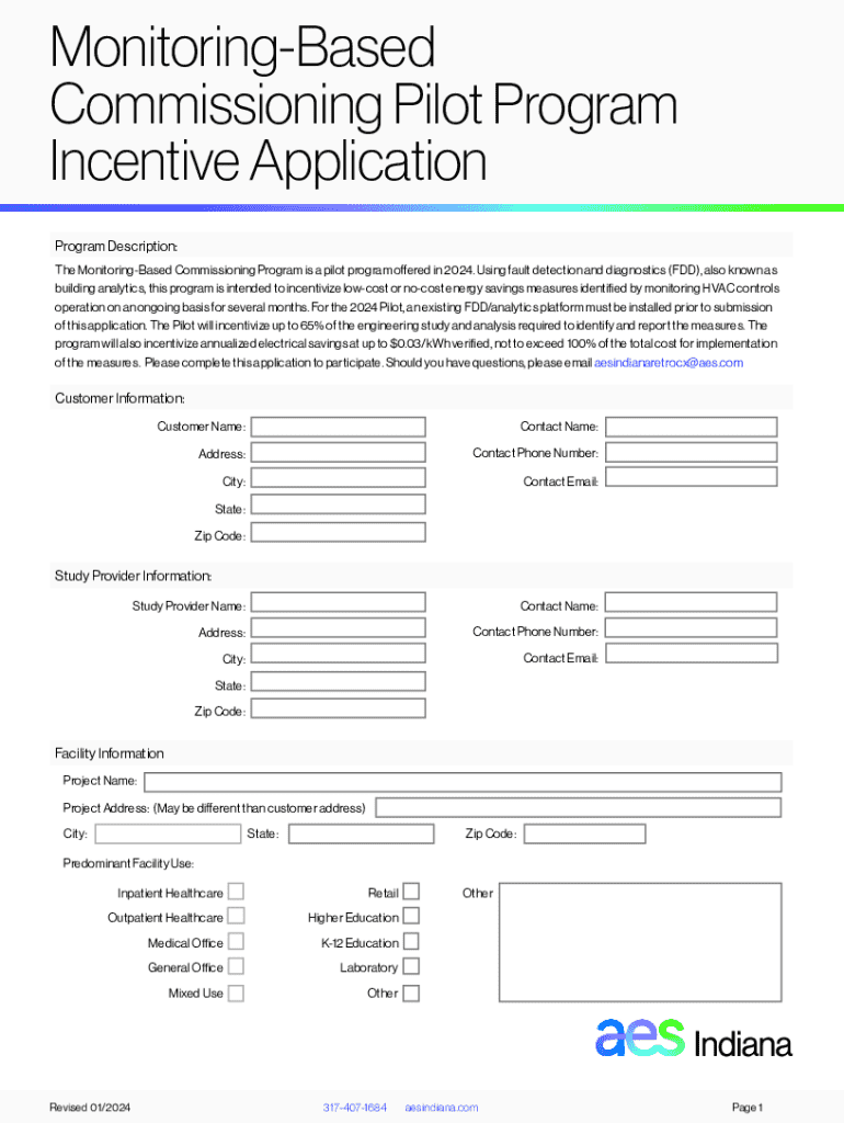 Fillable Online 2024 Monitoring-based Commissioning Pilot Program Incentive Application Fax ...