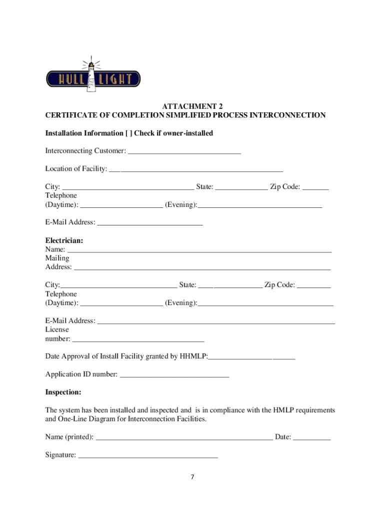 Fillable Online Certificate of Completion for Interconnection 2023 ...