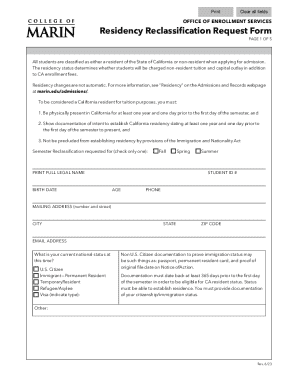Fillable Online Residency Reclassification Request Form - College of Marin 2023 Fax Email Print ...