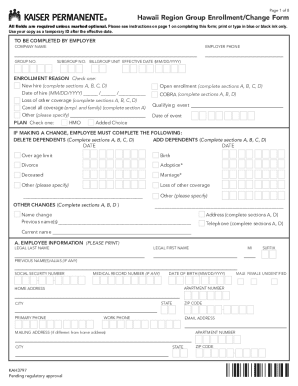 Fillable Online Hawaii Region Group Enrollment Change Form 2023 - Kaiser Permanente Fax Email ...