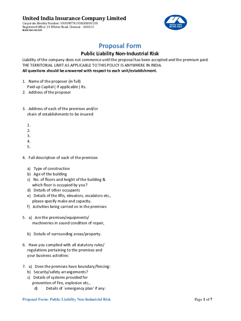 Fillable Online Public Liability Non-industrial Risk Proposal Form 2023 ...