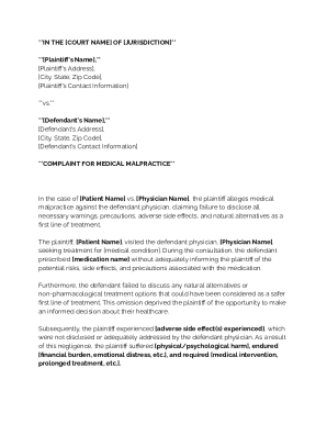 Fillable Online Medical Malpractice Complaint: Legal Case Overview 2023 ...