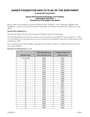 Fillable Online Kaiser Permanente Deductible Gold Plan Evidence of ...