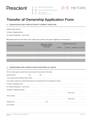 Fillable Online Unit Trust Transfer of Ownership Form - 2021 Fax Email ...