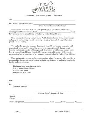 Fillable Online Transfer of Preneed Funeral Contract 2023 - Fred L ...