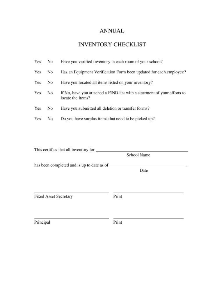 Fillable Online Annual Inventory Checklist 2023: Comprehensive ...
