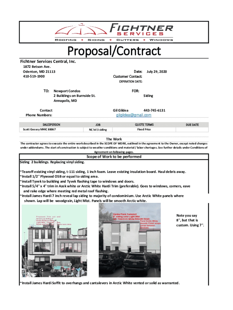 Fillable Online Siding Proposal/contract for Newport Condos - 2020 Fax Email Print - pdfFiller