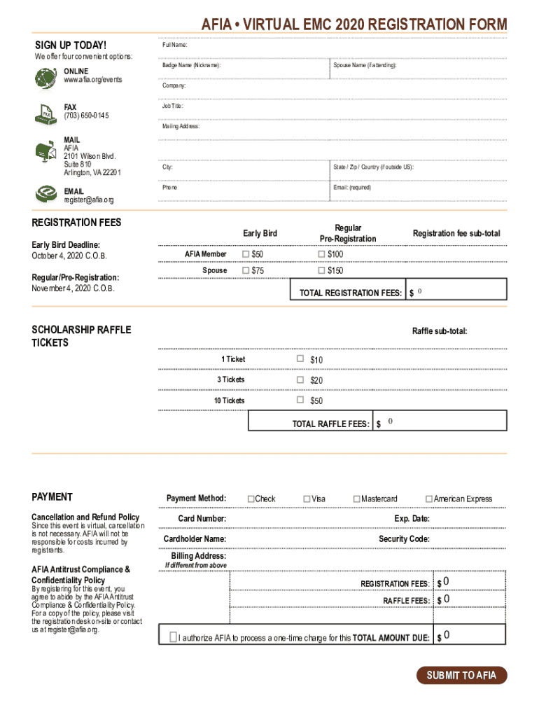Fillable Online AFIAVIRTUAL EMC 2020 REGISTRATION FORM Fax Email Print - pdfFiller