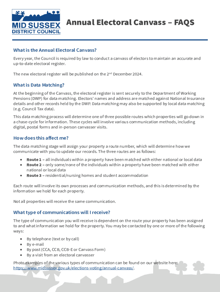 Fillable Online Annual check of electoral register (Annual Canvass) Fax Email Print - pdfFiller