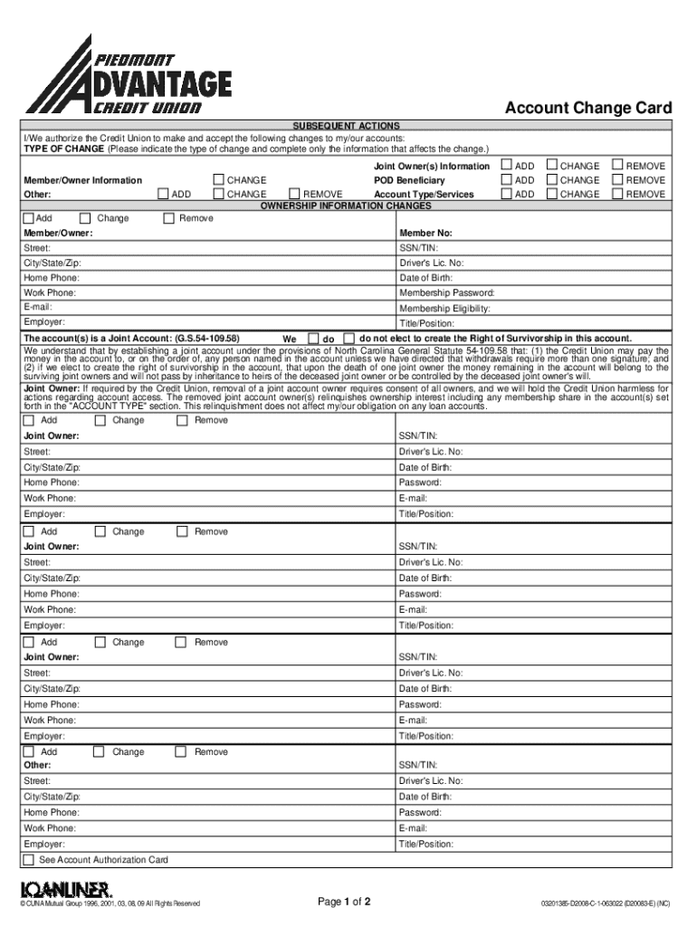 Fillable Online Account Change Card - Update Member Information 2023 Fax Email Print - pdfFiller