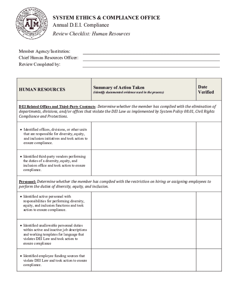 Fillable Online 2023 Annual D.e.i. Compliance Review Checklist for ...