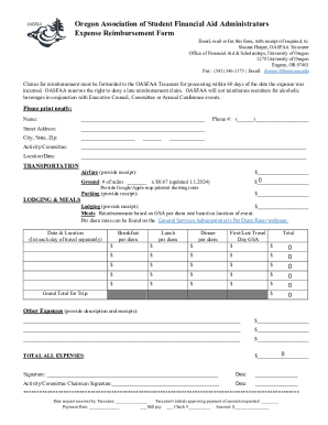 Fillable Online Oasfaa 2024 Expense Reimbursement Form for Financial ...