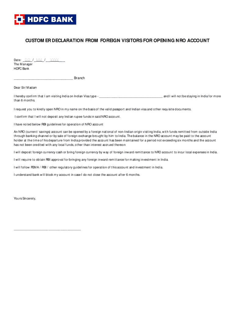 Fillable Online Customer Declaration From Foreign Visitors for Nro ...