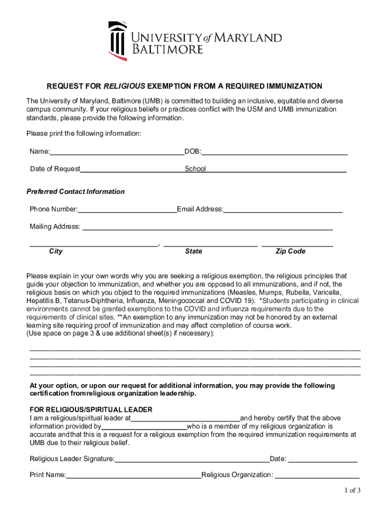 Fillable Online covid-19 vaccination - religious exemption request form Fax Email Print - pdfFiller