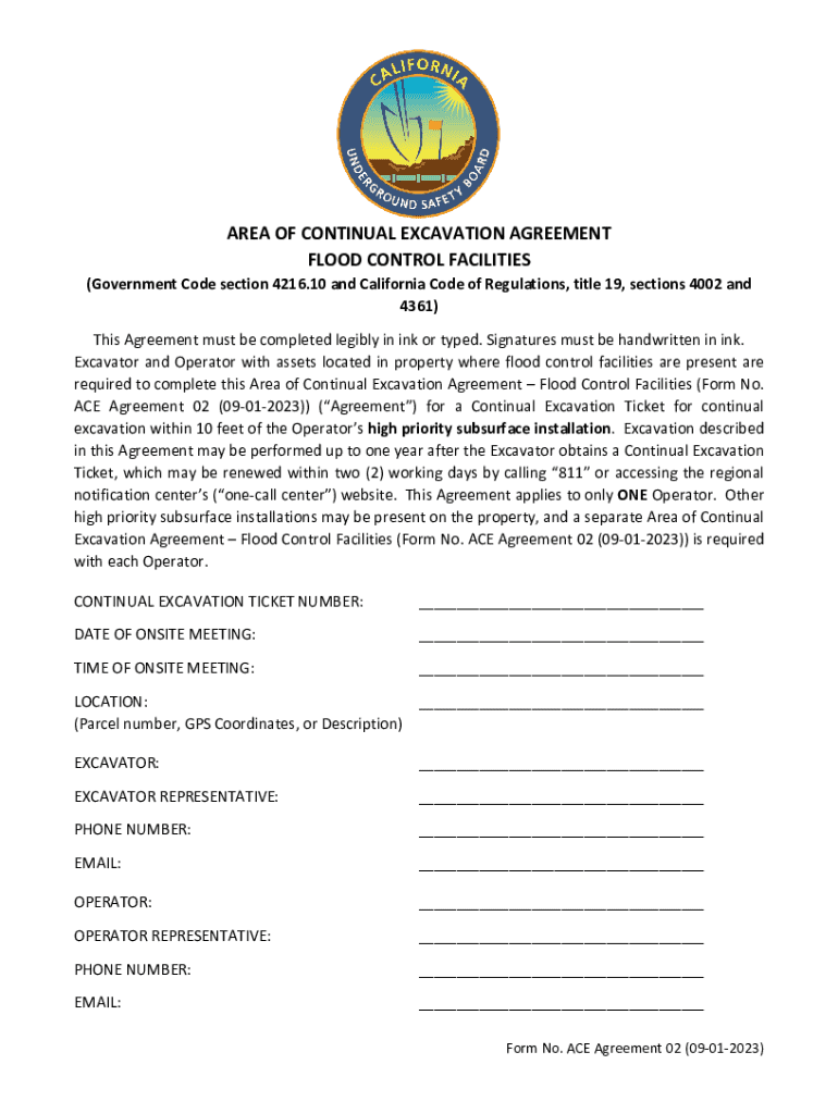 Fillable Online Area of Continual Excavation Agreement for Flood ...