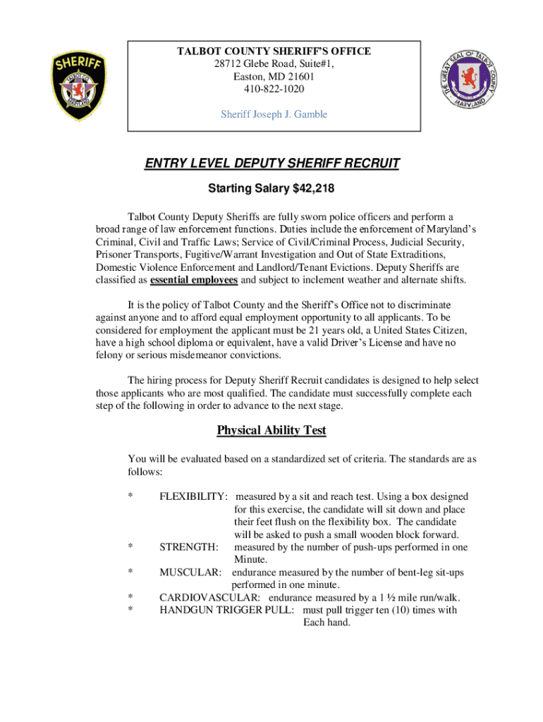 Fillable Online Talbot County Sheriff’s Office Employment Application ...