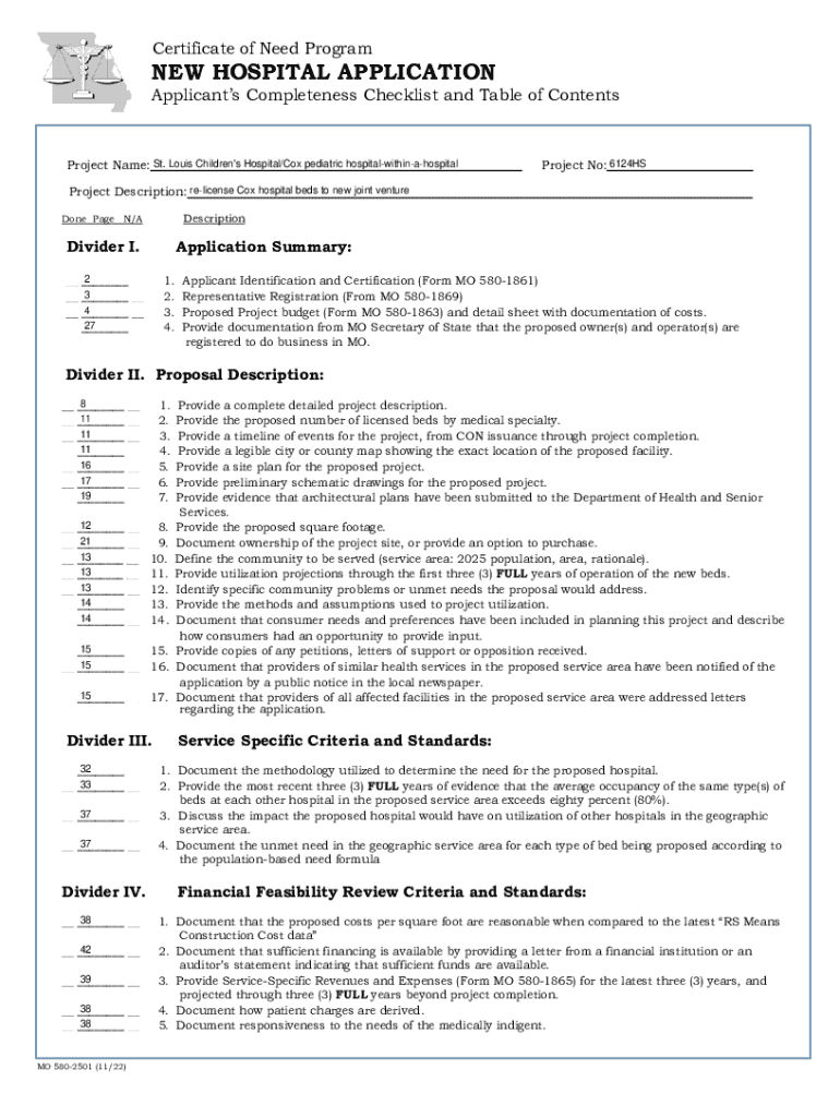 Fillable Online 2024 Certificate of Need Application for Pediatric ...