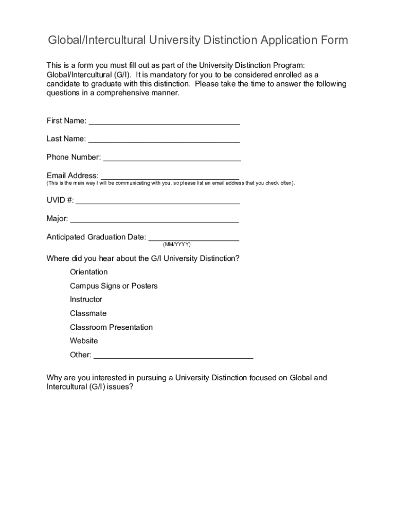 Fillable Online Global/intercultural University Distinction Application 2023 Fax Email Print ...