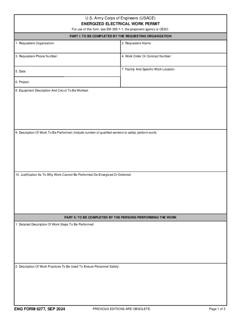 Fillable Online Energized Electrical Work Permit Usace 2024 Fax Email ...
