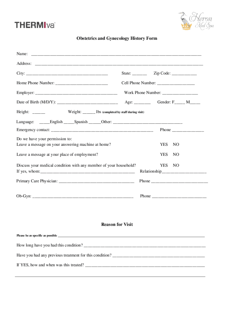Fillable Online Obstetrics and Gynecology History Form 2017 - Patient Information Fax Email ...