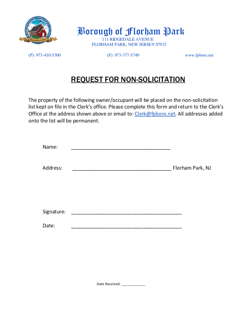 Fillable Online Request for Non-solicitation Form (Do Not Knock) Fax ...