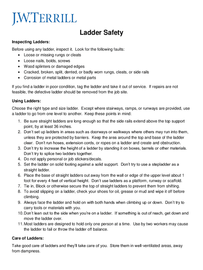 Fillable Online Ladder Safety Guidelines 2023: Essential Steps for Safe ...