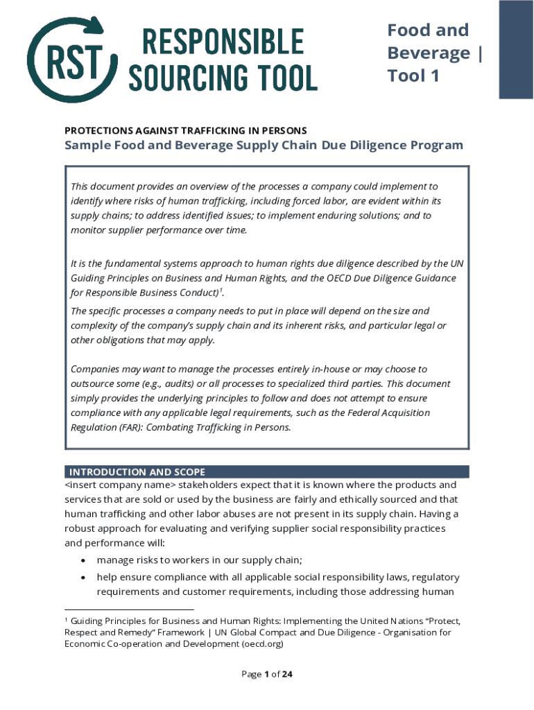 Fillable Online 2024 RST-Food-and-Bev-Tool-1-Sample-Supply-Chain ...
