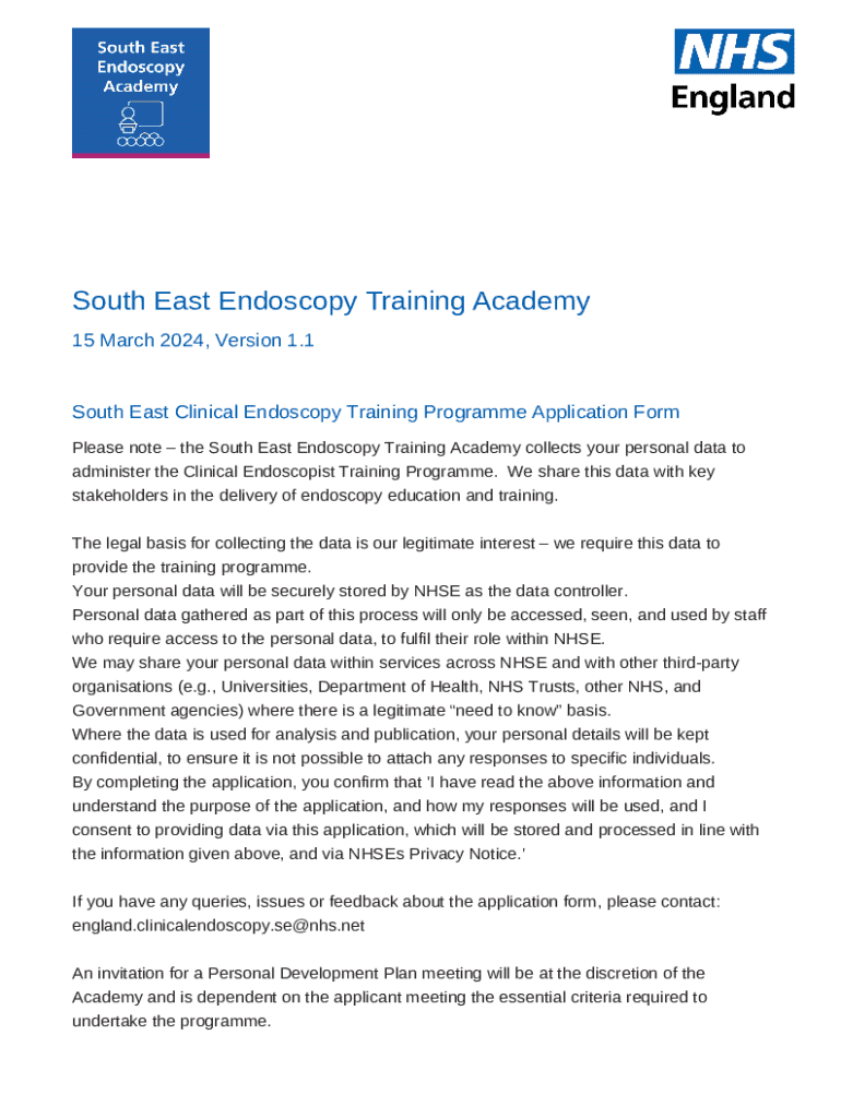 Clinical Endoscopy Programme Application Doc Template | pdfFiller