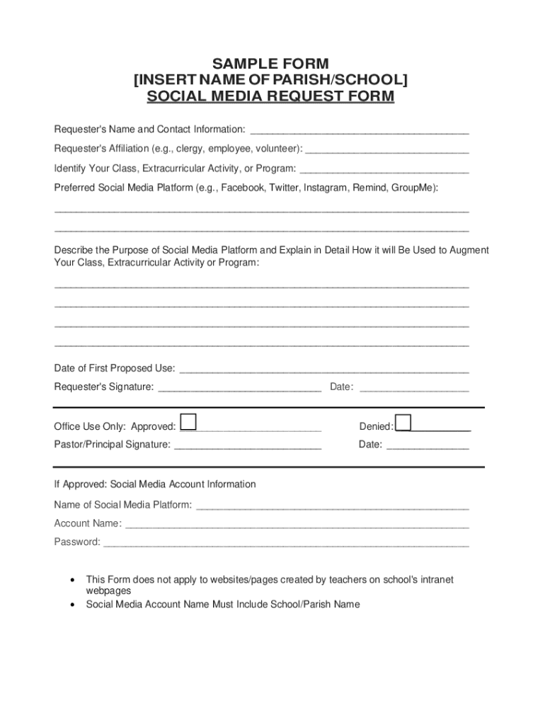 Fillable Online insert name of parish/school social media request form ...