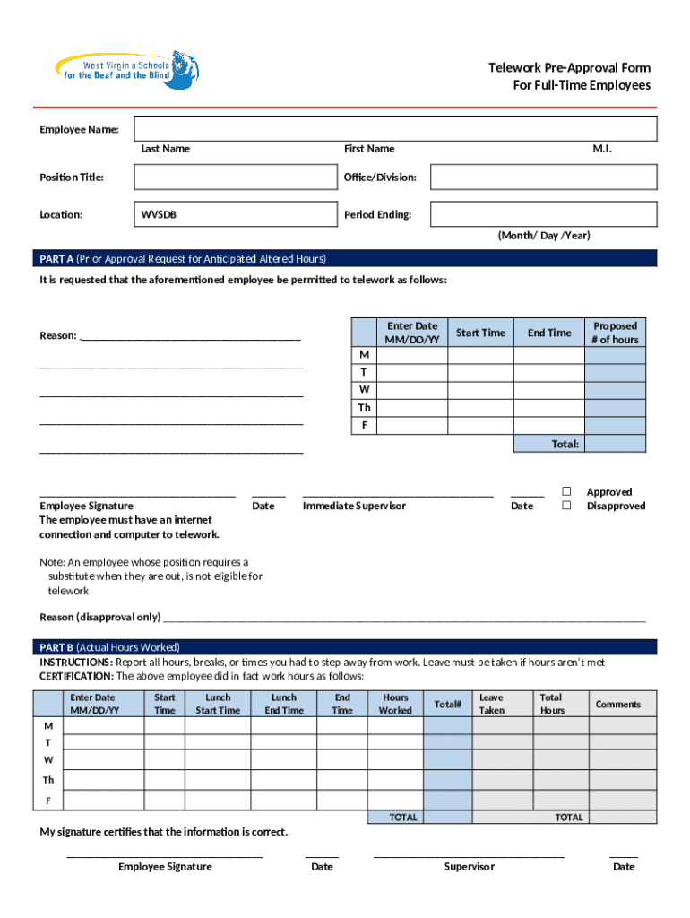 Telework Pre-Approval Doc Template | pdfFiller