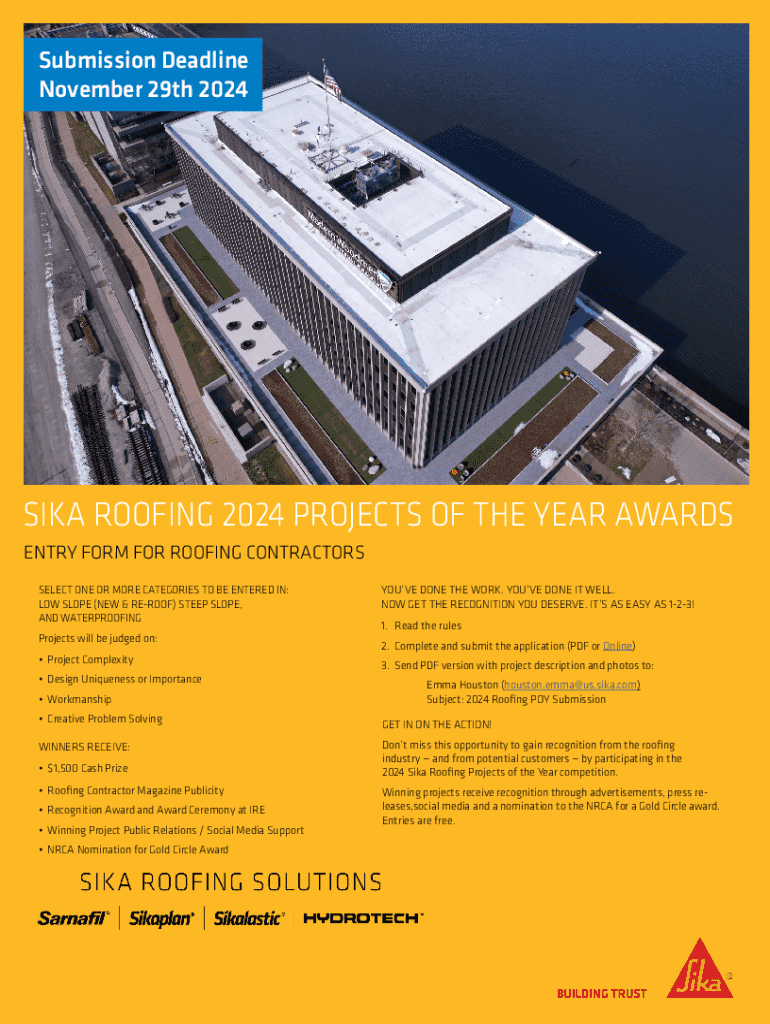 Fillable Online SIKA ROOFING 2024 PROJECTS OF THE YEAR AWARDS Fax Email ...