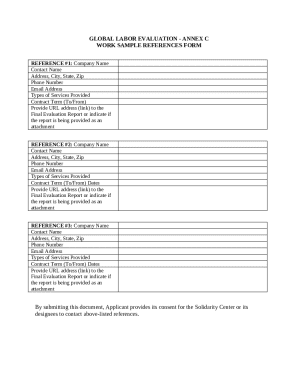 Annex C: Work Sample References Doc Template | pdfFiller