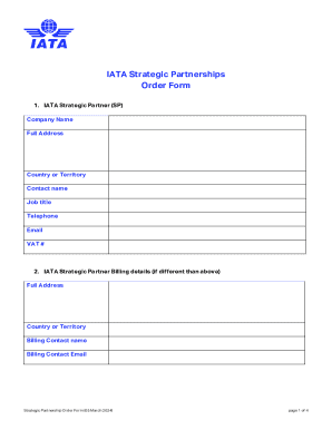IATA Strategic Partnerships Order Doc Template | pdfFiller