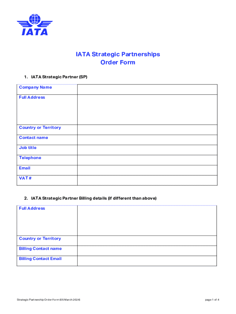 IATA Strategic Partnerships Order Doc Template | pdfFiller