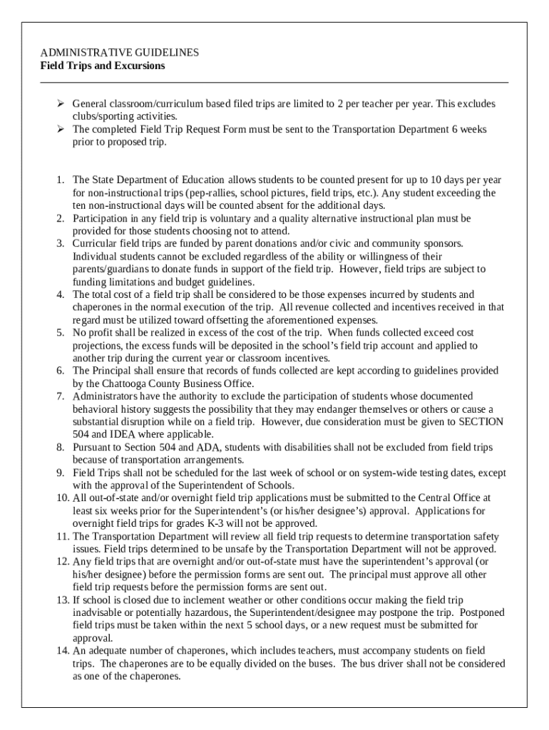 Field Trips Extended School Year (ESY) Guidelines Doc Template | pdfFiller