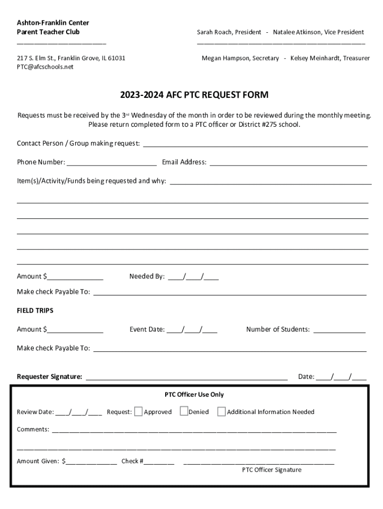 Fillable Online 2023-2024 AFC PTC REQUEST FORM Fax Email Print - pdfFiller