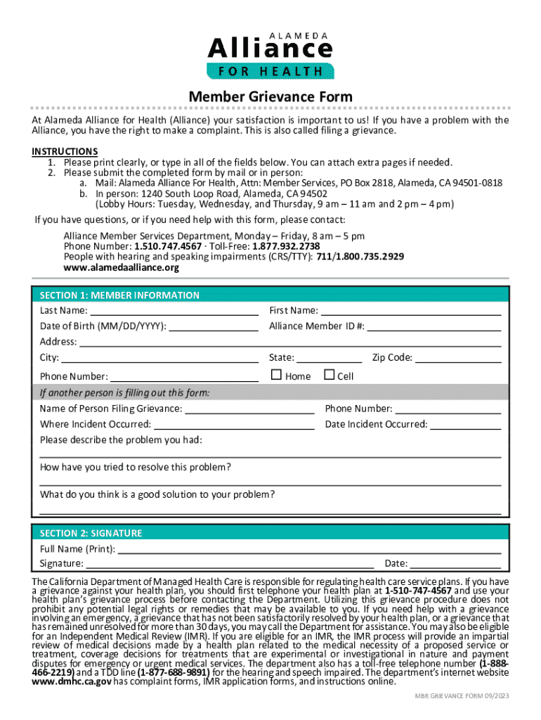 Fillable Online Member Grievance & Appeal Form Fax Email Print - pdfFiller