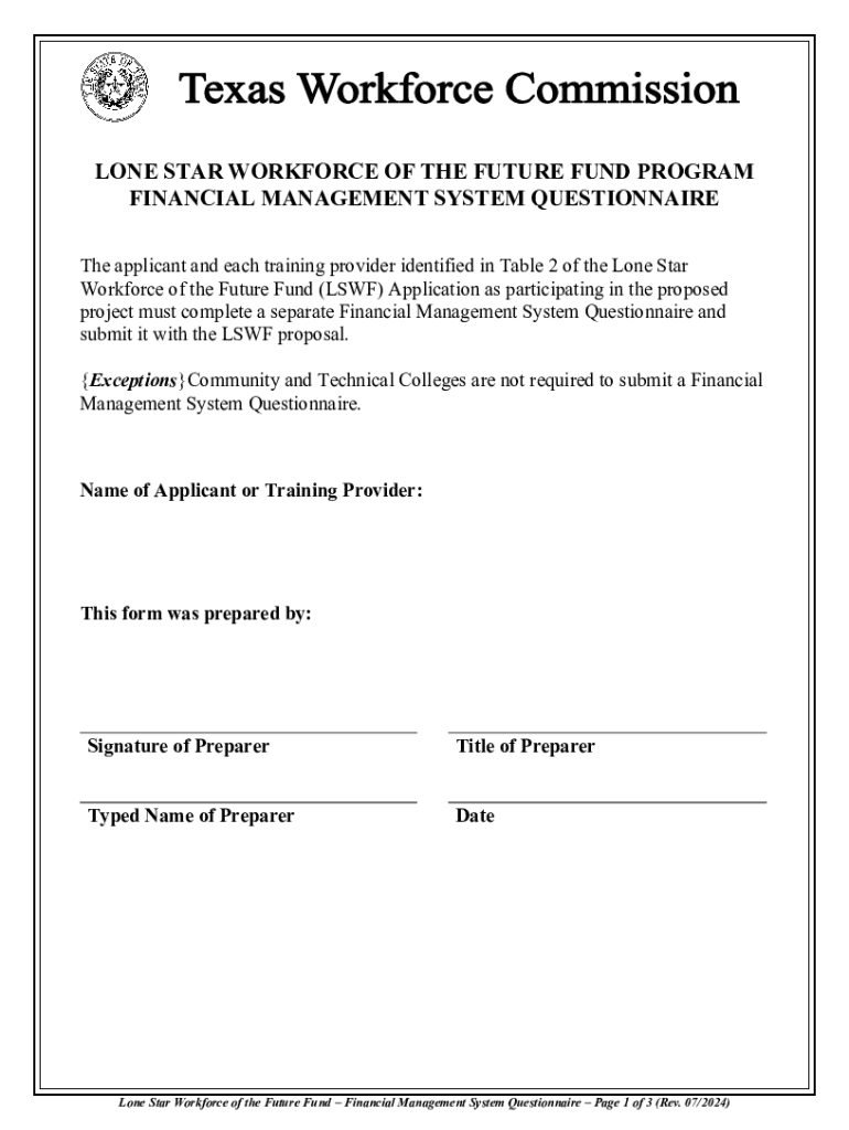 Fillable Online lswf-financial-management-system-questionnaire-form-twc ...