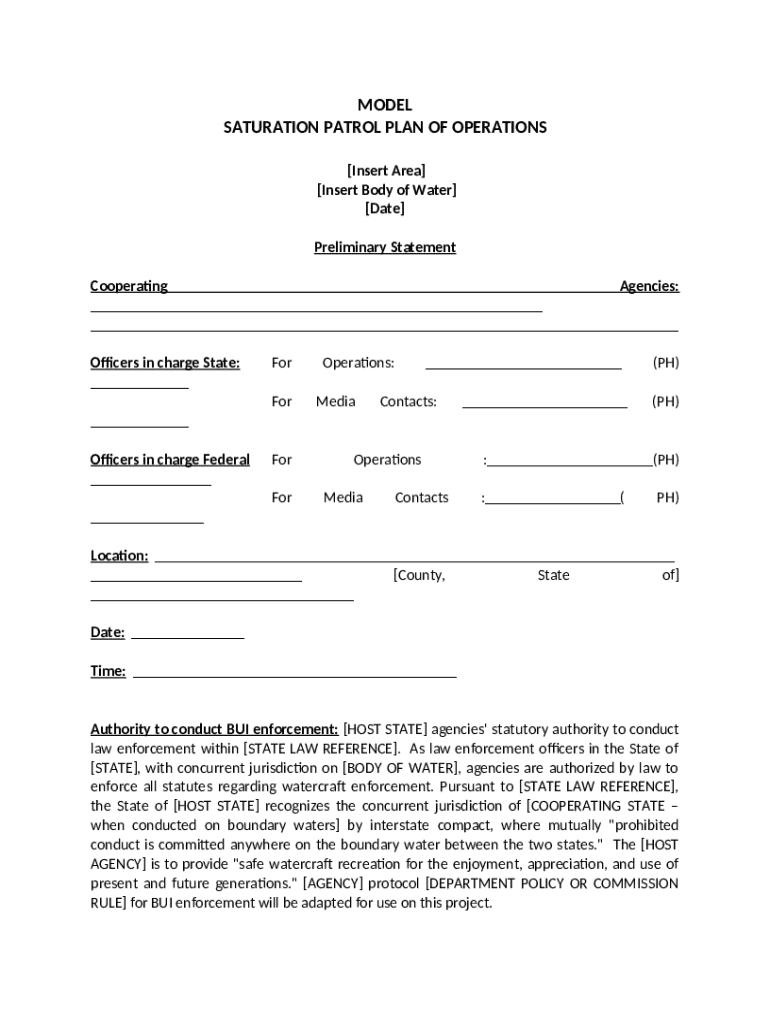 SATURATION PATROL PLAN OF OPERATIONS Doc Template | pdfFiller