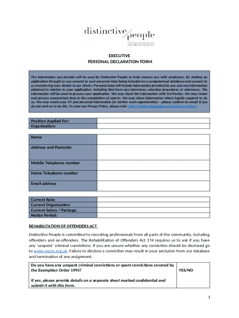 DP Personal Declaration Executive Doc Template | pdfFiller