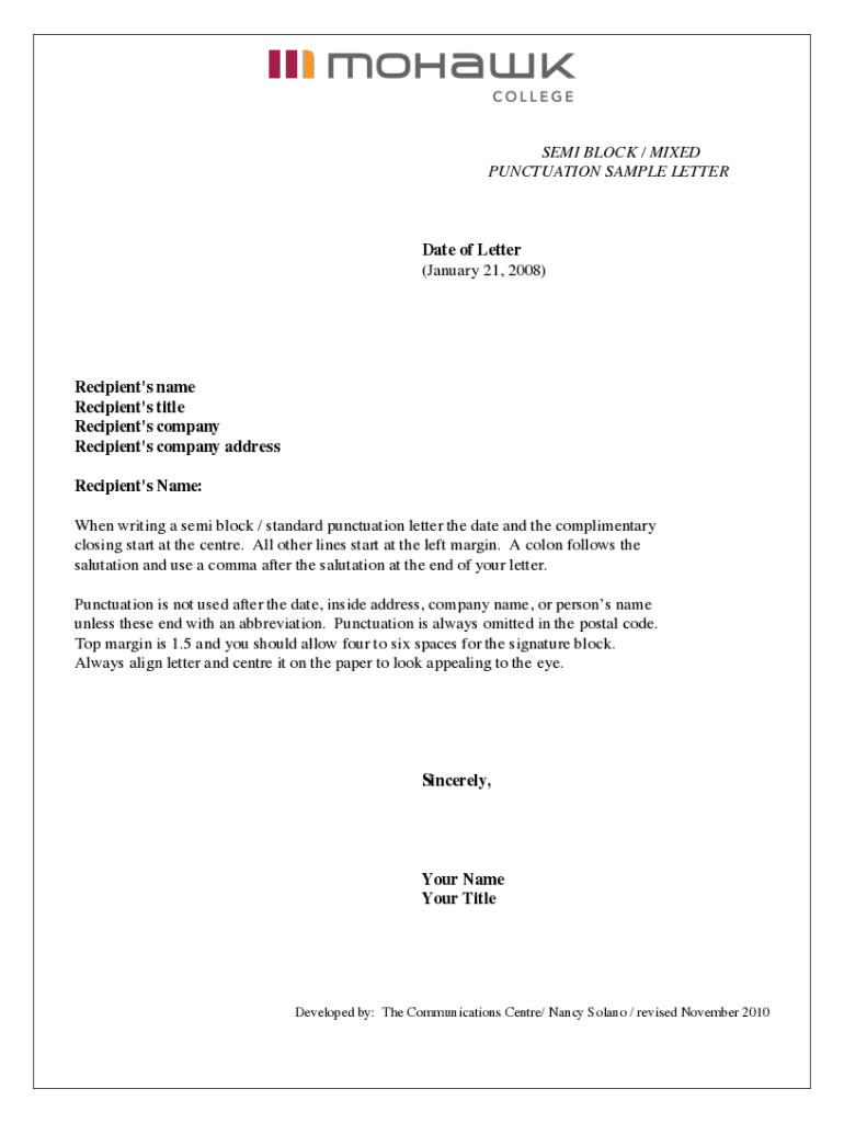 Fillable Online Fillable Online Sample Letter Formats - Mohawk College Fax Email Print - pdfFiller