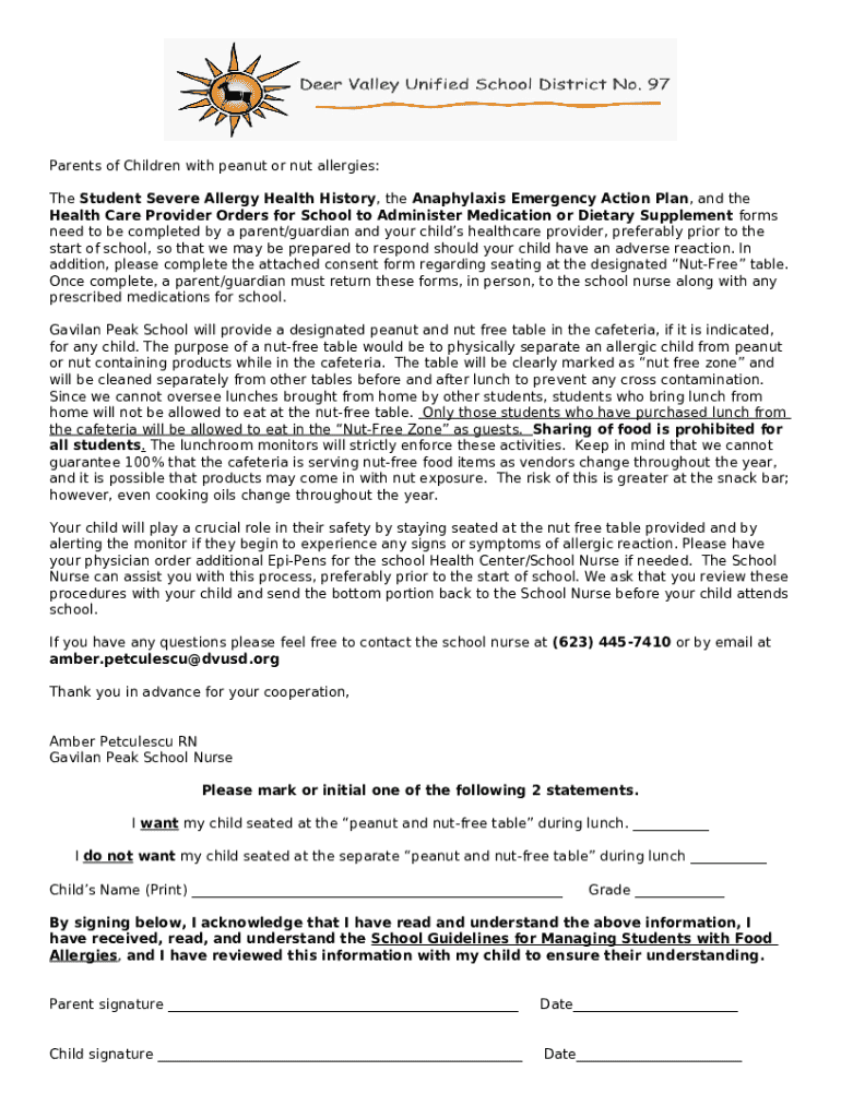 Peanut and Nut Free Table Letter.docx Doc Template | pdfFiller