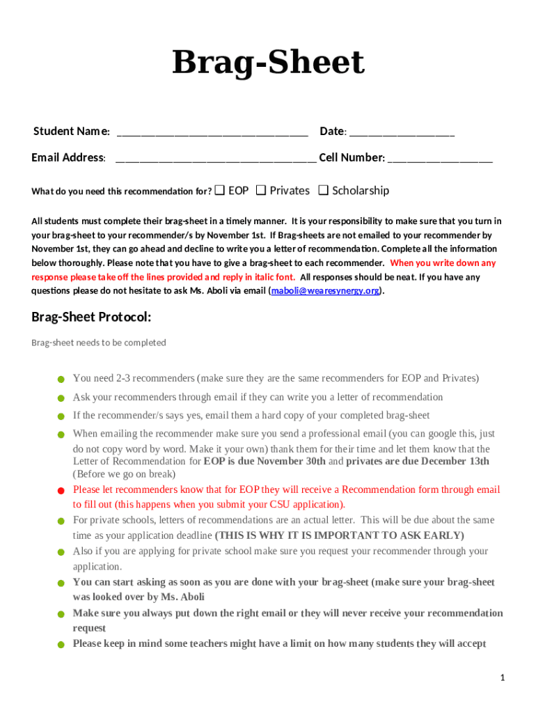 What Are College Brag Sheets and How to Make One Doc Template | pdfFiller