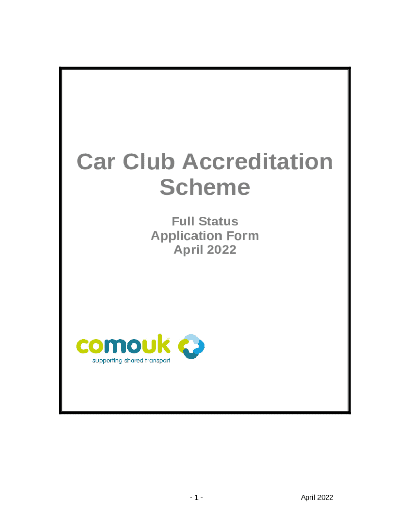 CoMoUK Car Club Full Accreditation Application Doc Template | pdfFiller