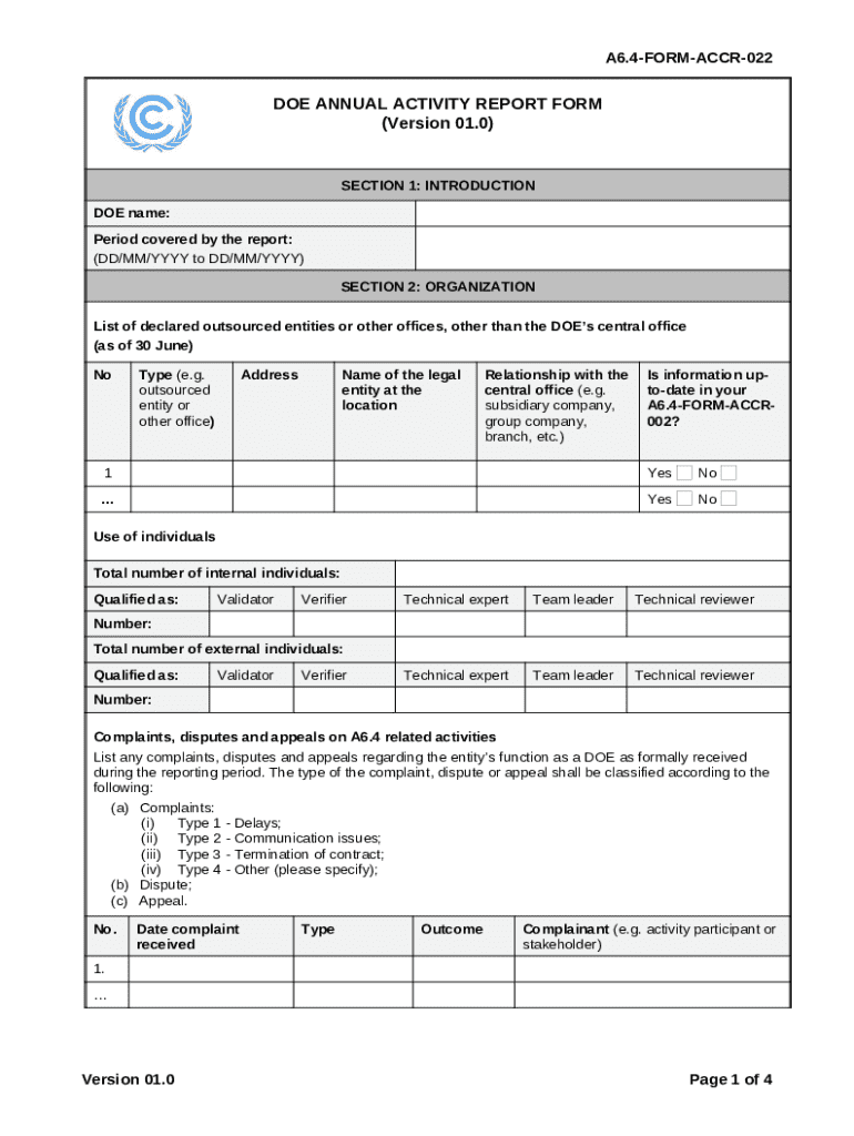 DOE ANNUAL ACTIVITY REPORT (Version 01.0) Doc Template | pdfFiller