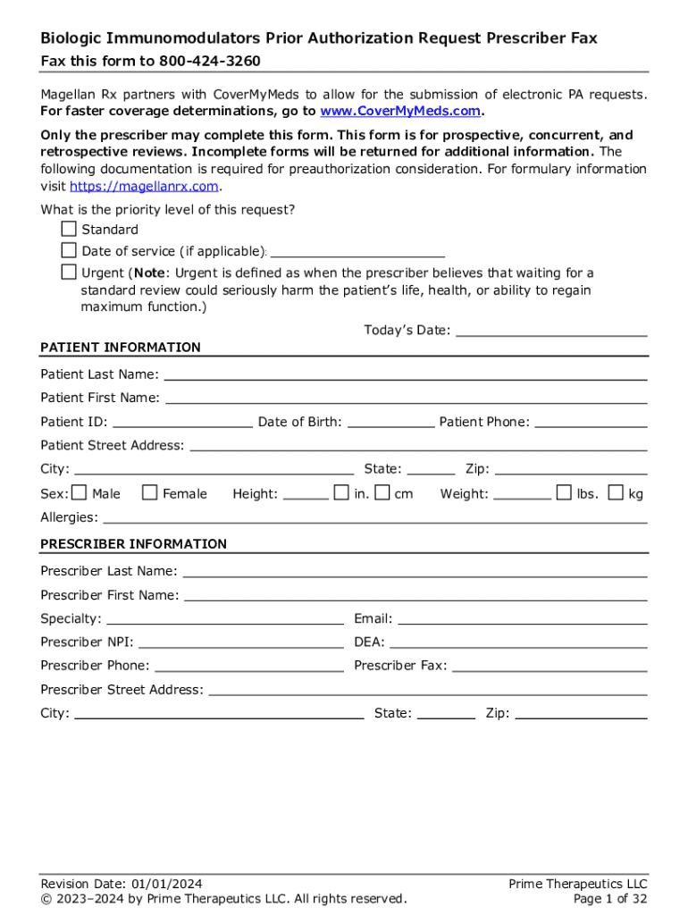 Fillable Online Biologic Immunomodulators Prior Authorization Request ...